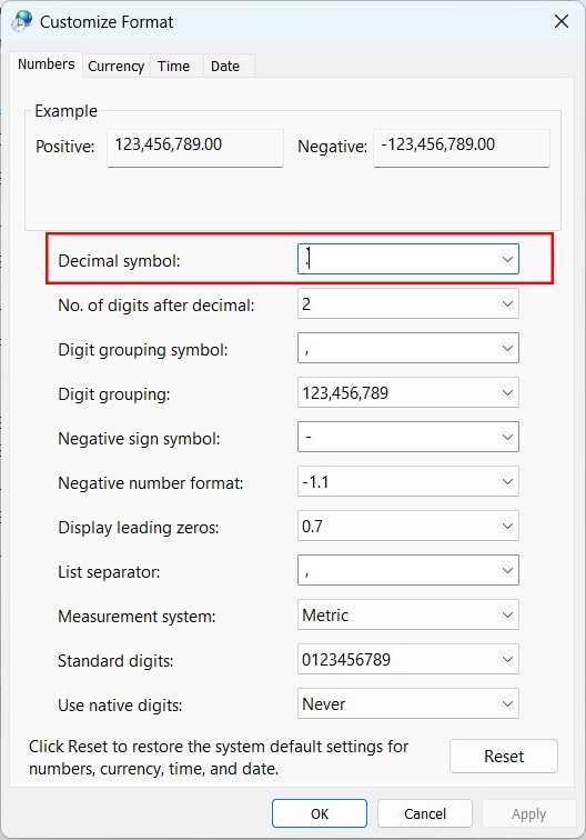 نمایش نقطه به جای ممیز در اکسل - پویش پایدار